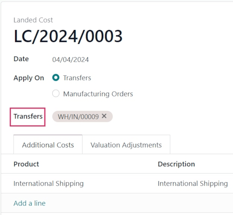 Landed costs — Odoo 18.0 documentation